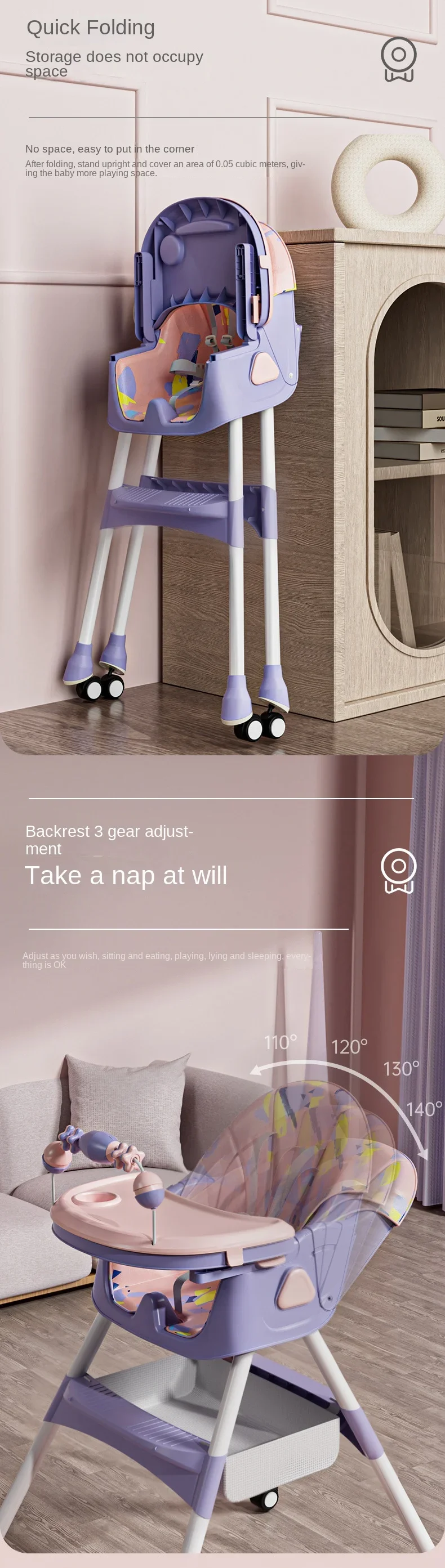 Height Adjustable Baby Dining Chair With Toys Tray And Dining Plate ...