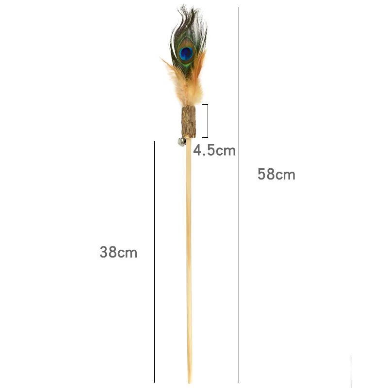 Wooden Pole Peacock Feather Cat-teasing Stick Polygonum Stick Cat ...