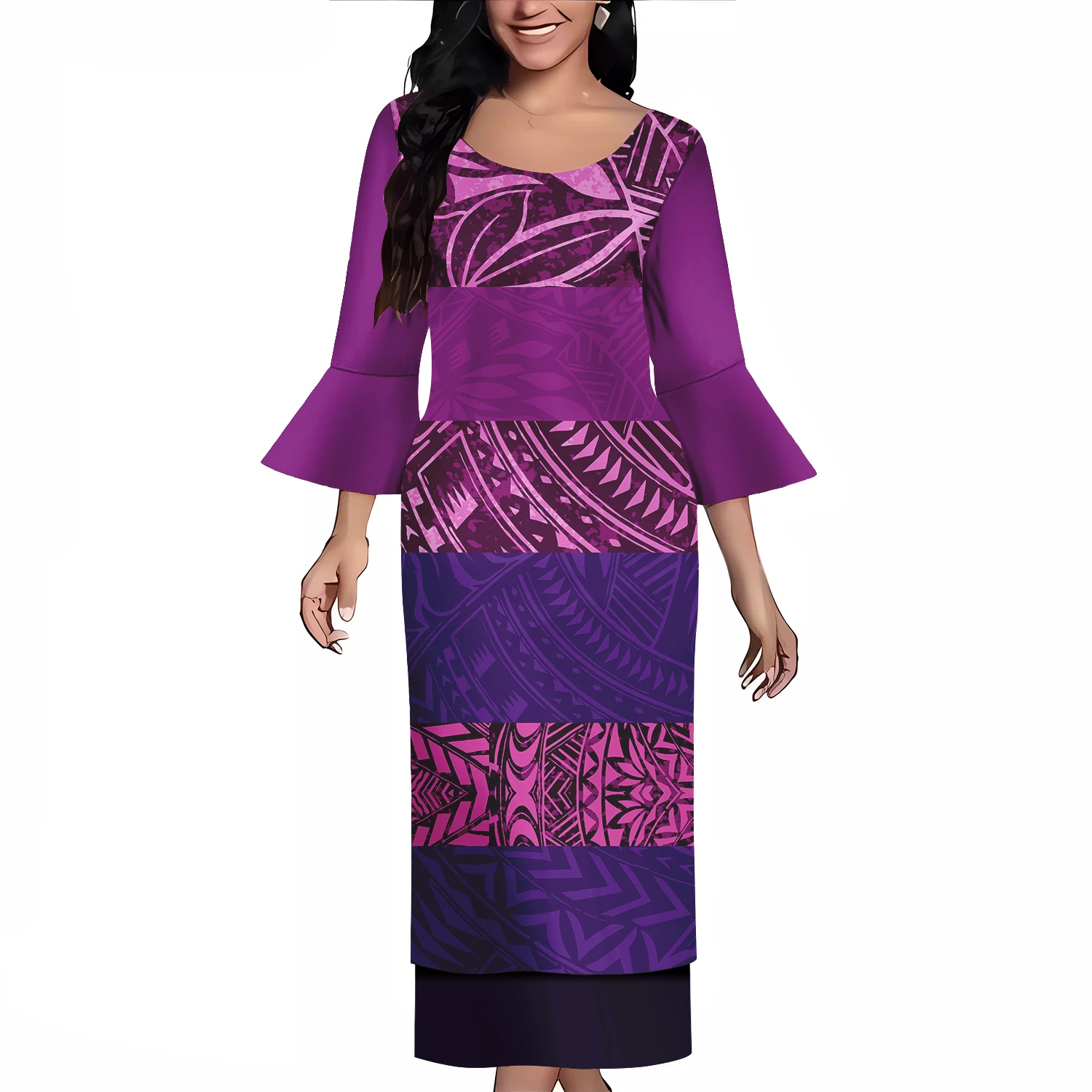 Dropshipping Polynesian Puletasi Samoan Dress Crew Neck Ptaha Set ...