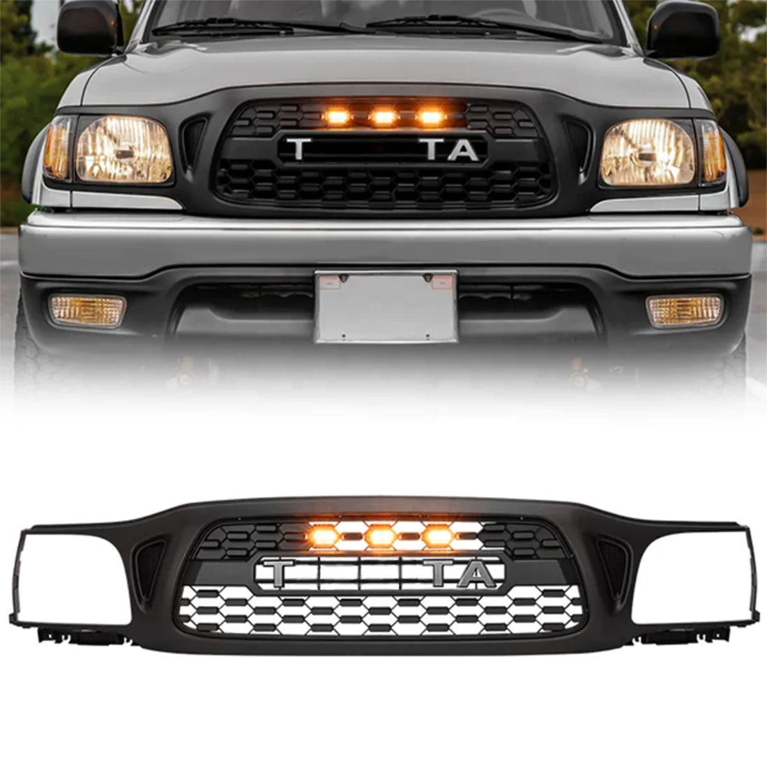 Car Grills Honeycomb Front Bumper Grille With Light Fit For 2001-2004 ...