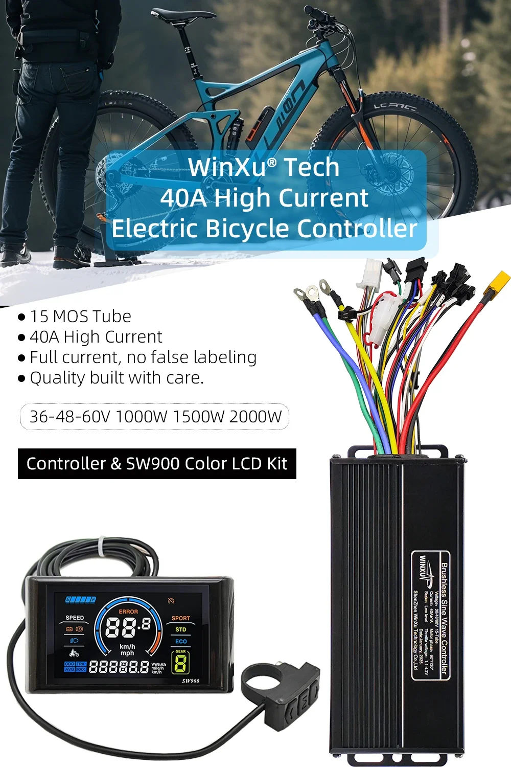 36V 48V 60V 40A Motor Drive Controller SW900 LCD Kit for Electric Bikes ...