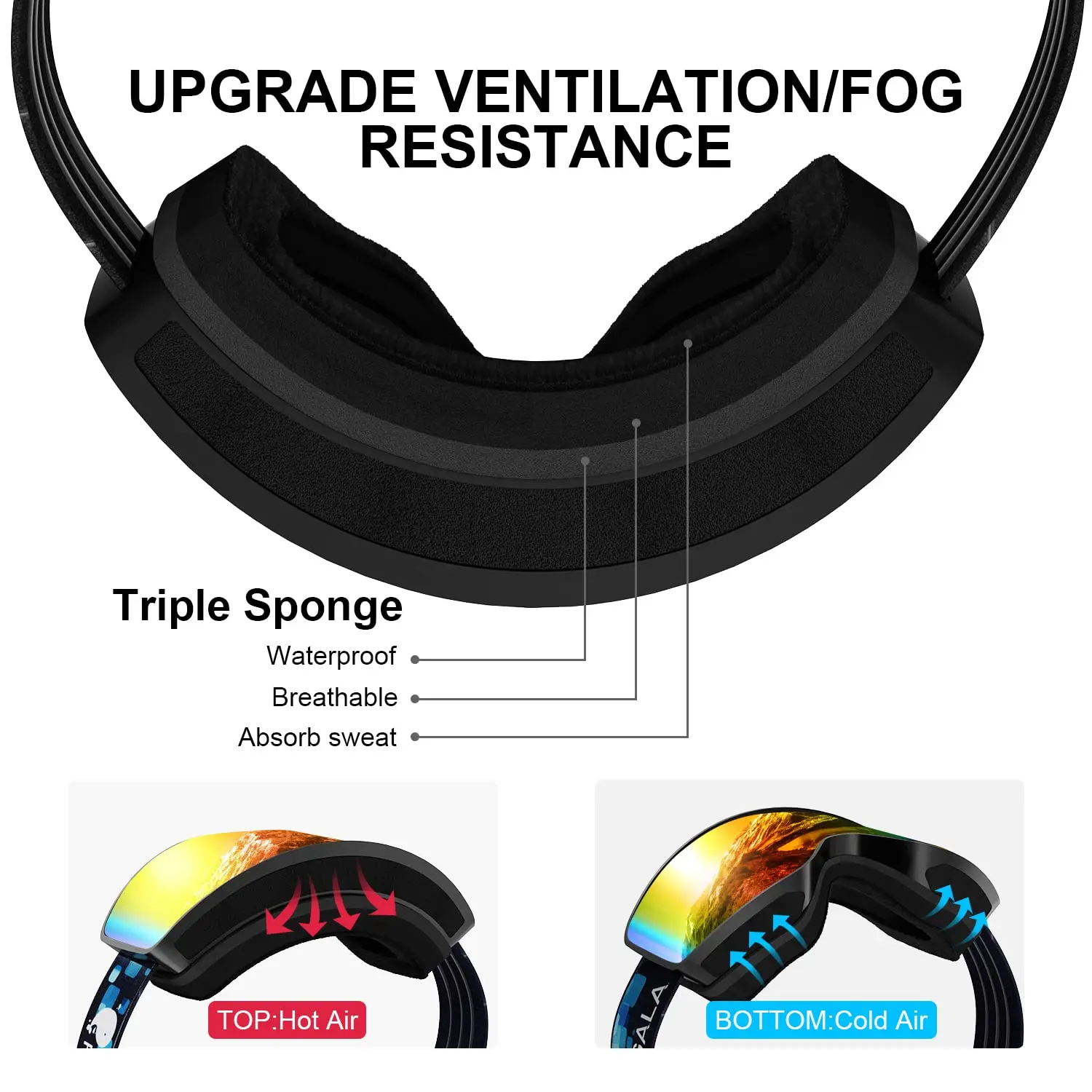 Cylindrical Double Lens Ski Sports Glasses With Adjustable Elastic Band ...