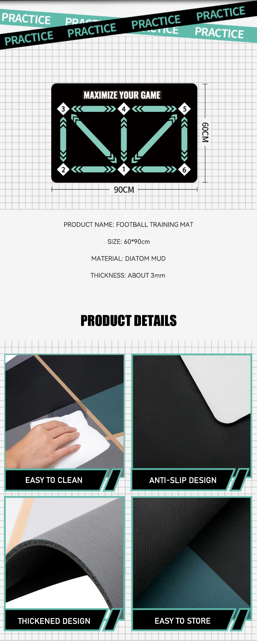 Football Footstep Training Mats - Silent & Anti-skid