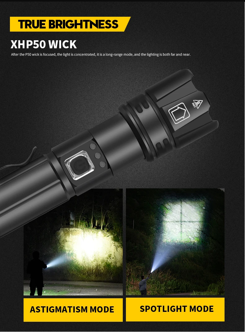 Xhp 50 Telescopic Zoom Mini Flashlight 14500 Battery Usb Rechargeable ...