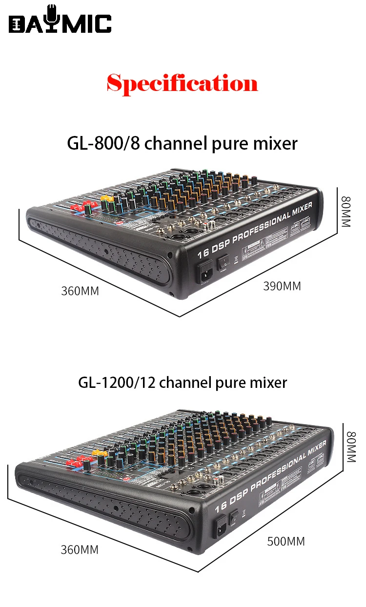 AOSHEN Mixer Digital 12 Channel GL-1200 BT 16 Digital Reverb Effects ...