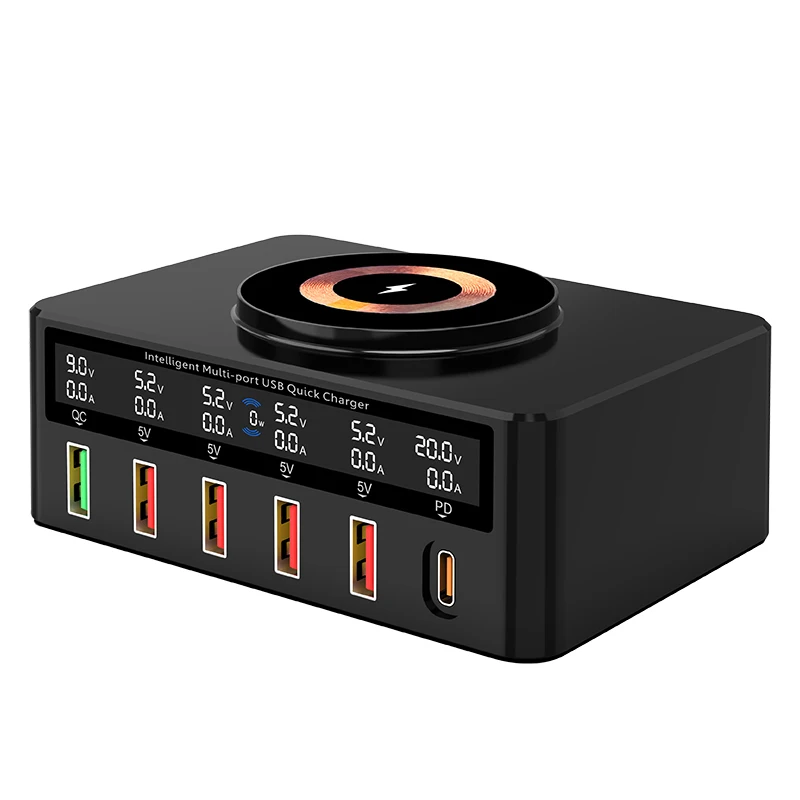 PD45W 6-Port Desktop Charging Dock Fast Charging USB-C Wireless ...