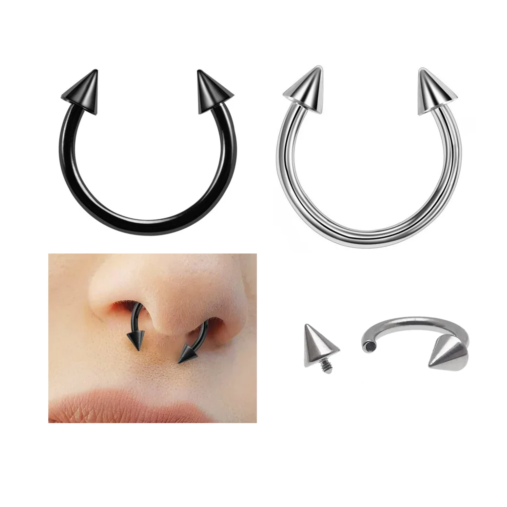 Calendo Implant Grade Titanium Piercings Horseshoe Spiked Septum Cone Nose Earring Rings Body ...