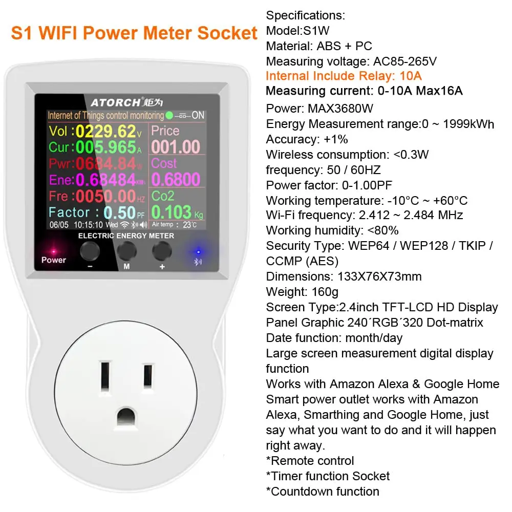 Smart Wifi Watt Meter Plug-in US Socket Power Meter
