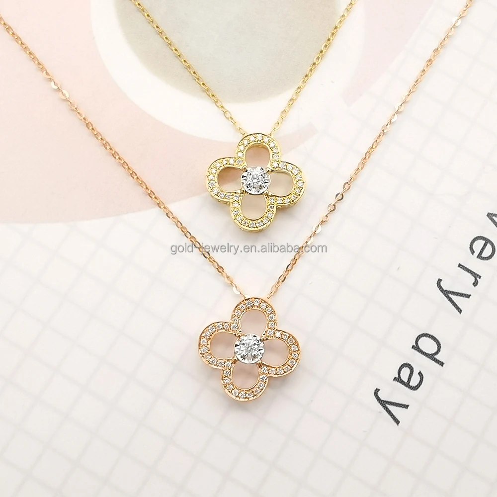 ミリメート Popular 4 Leaf Clover Necklace 18k Real Gold Pendant Natural Diamond Women Jewelry 18 18k ...