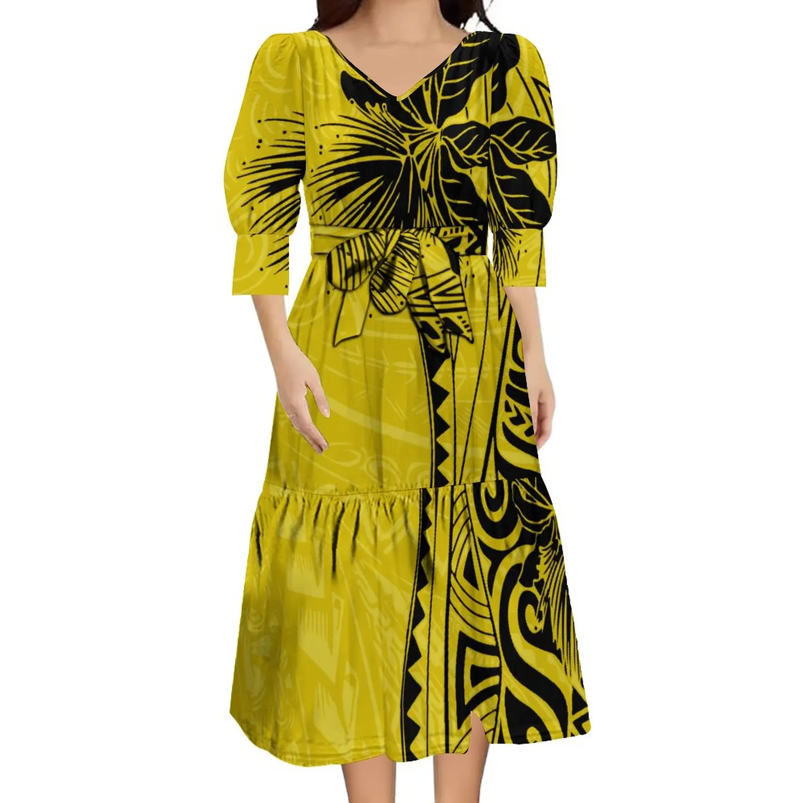 Hot Selling Custom Yellow Polynesian Tribal Samoan Dresses Women Lady ...