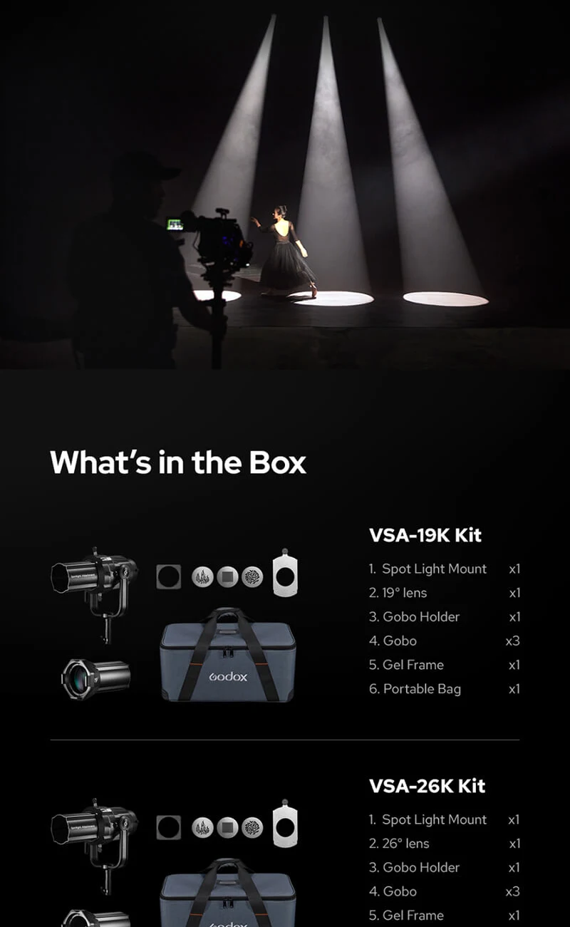 Godox VSA-19K Spotlight Attachment - 19° Lens for LED Lights