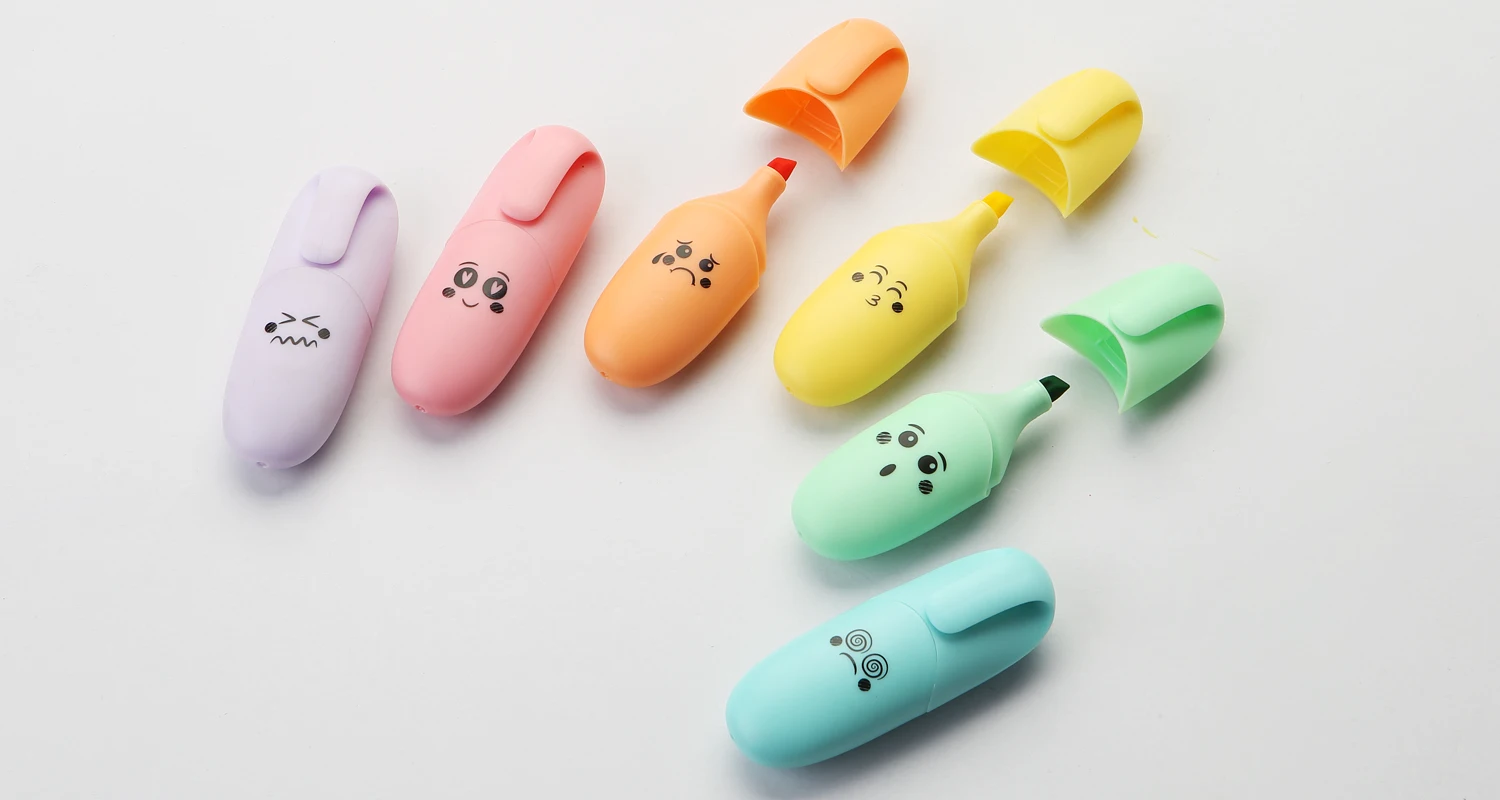 Pastel Mini Highlighter Pens - 6 Colors for School & Office