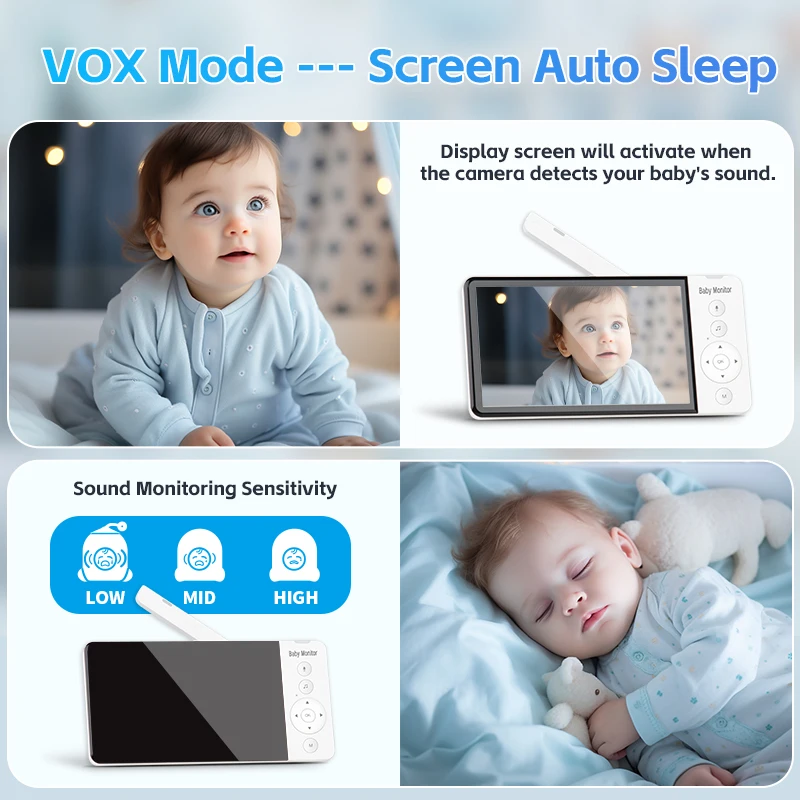 5 Inch Baby Camera Monitor Night Vision Video Nanny Babyphone 5000ml ...