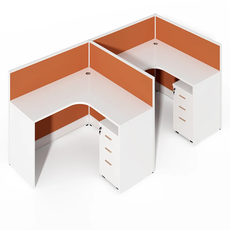 Office Furniture Cabin Workstation Curved L Shape Desk Person Glass ...