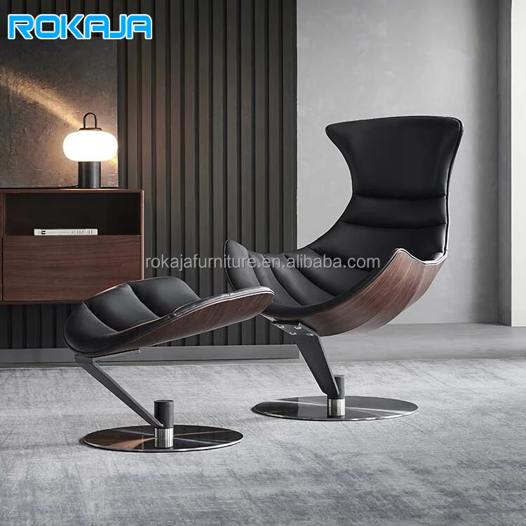 Hot Sales Leather Single Swivel Chair Simple Design Curved Backrest ...
