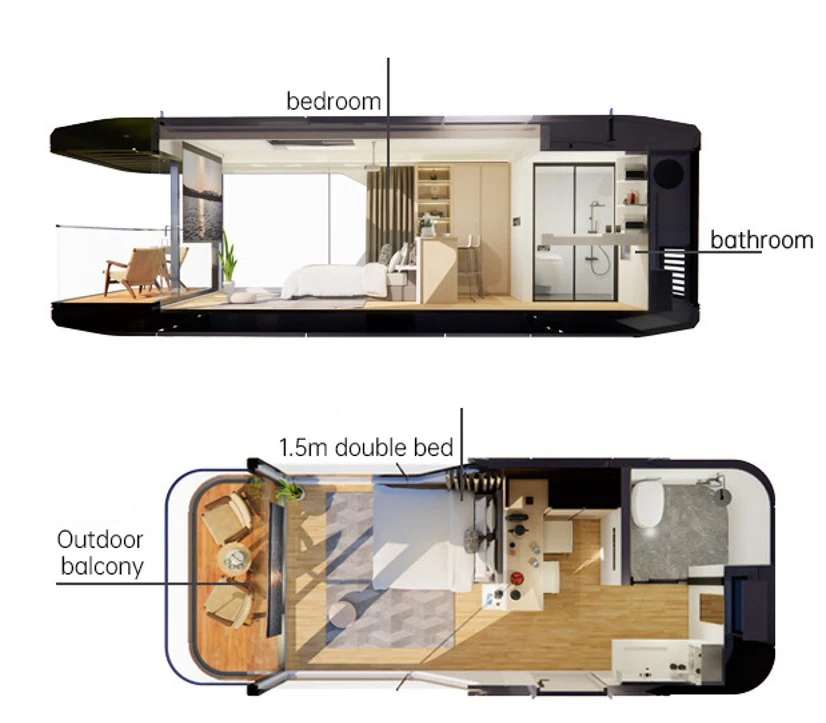 Durable 40ft Solar Powered E9 Space Capsule Home