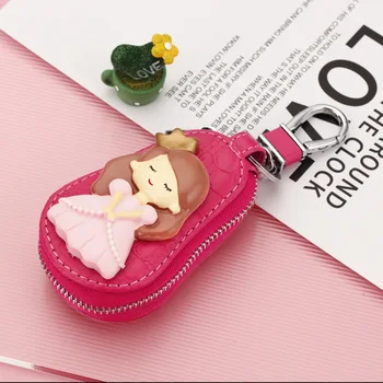 2023 High-grade Leather Cute Cartoon Cute Car Key Bag Lady Key Ring ...