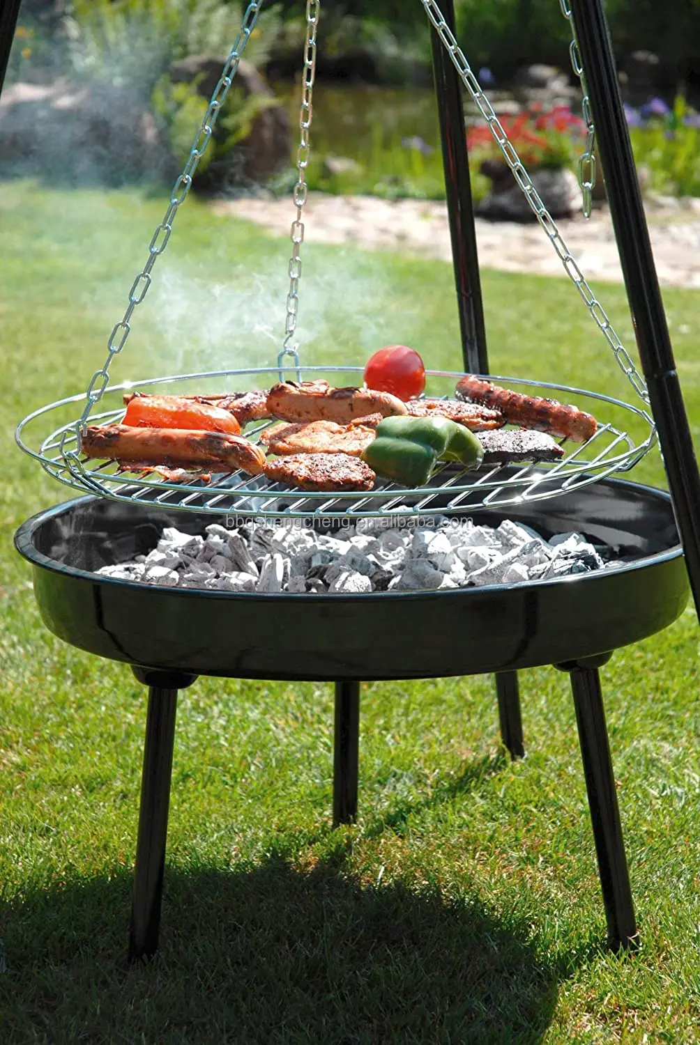 Portable Adjustable Tripod Hanging Bbq Grill Steel Cast Iron Outdoor ...