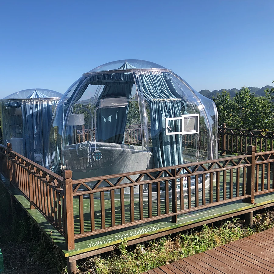 2021 Popular Clear Bubble Geodesic Dome Tent With Door And Auto Curtain ...