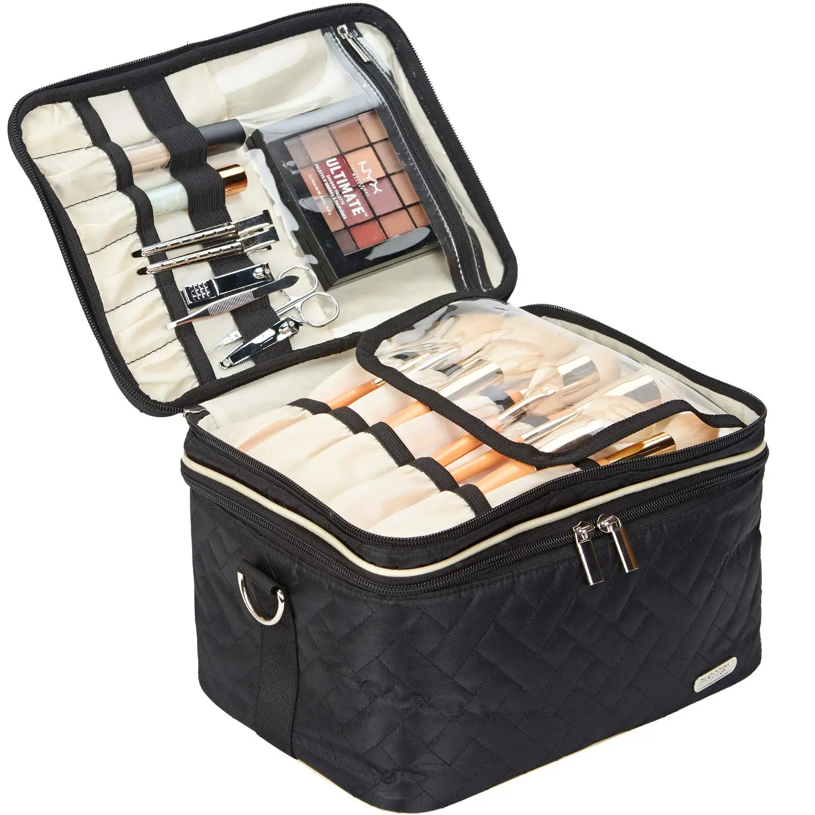 Black Cosmetic Bag Makeup Organizer Corduroy Make-up Travel Storage Box ...