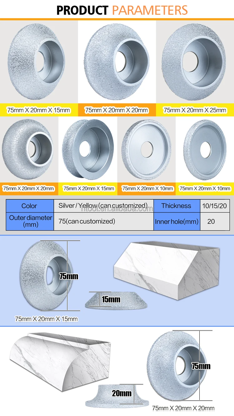 Dia 75/20mm Vacuum Brazed Diamond Grinding Wheel For Stone Marble ...
