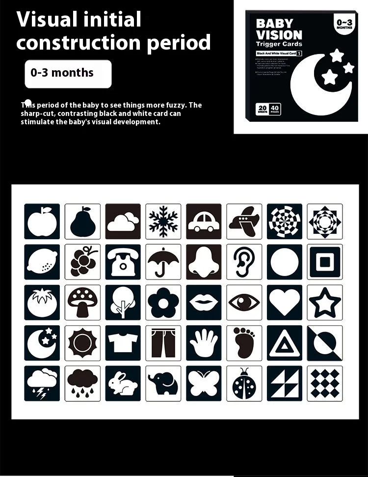 High Contrast Black White Paper Education Sensory Toy Visual Cards ...