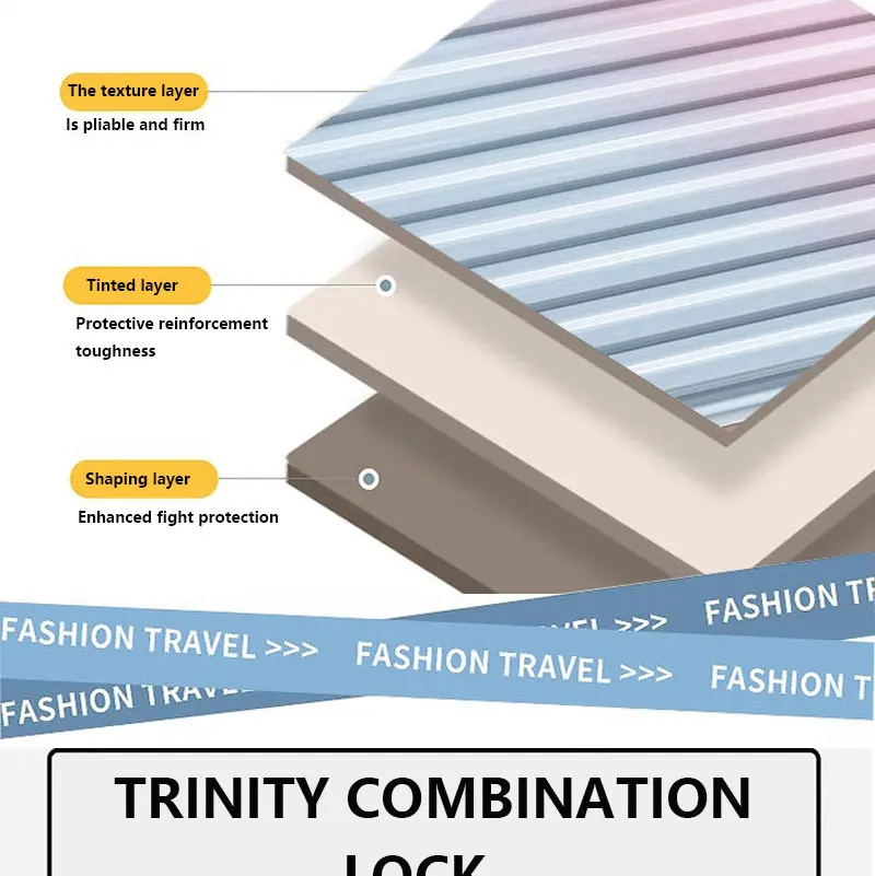 Gradient Color Travel Luggage Bag With Wheels & Lock Carry On Luggage ...