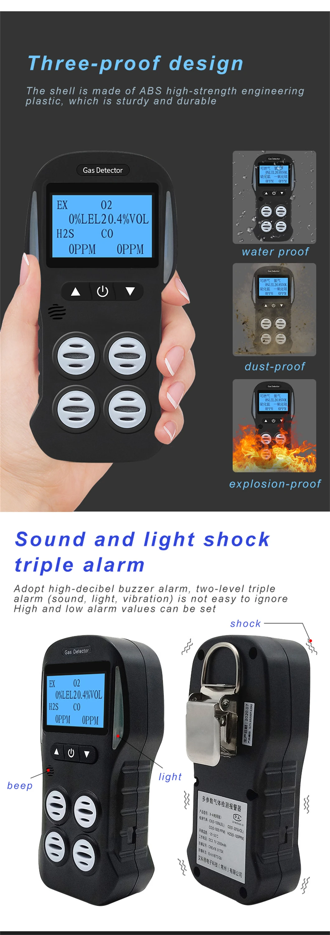 3Q Portable Multi Gas Detector - 4 in 1 Rechargeable Monitor