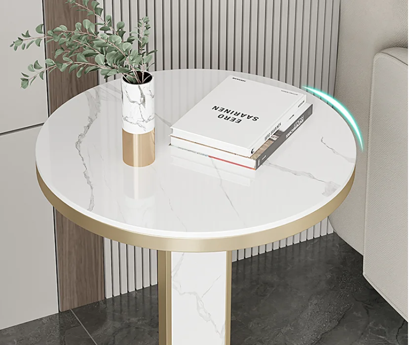 Modern Luxury Round Glass Top Coffee Table Sofa Back Side Table With ...