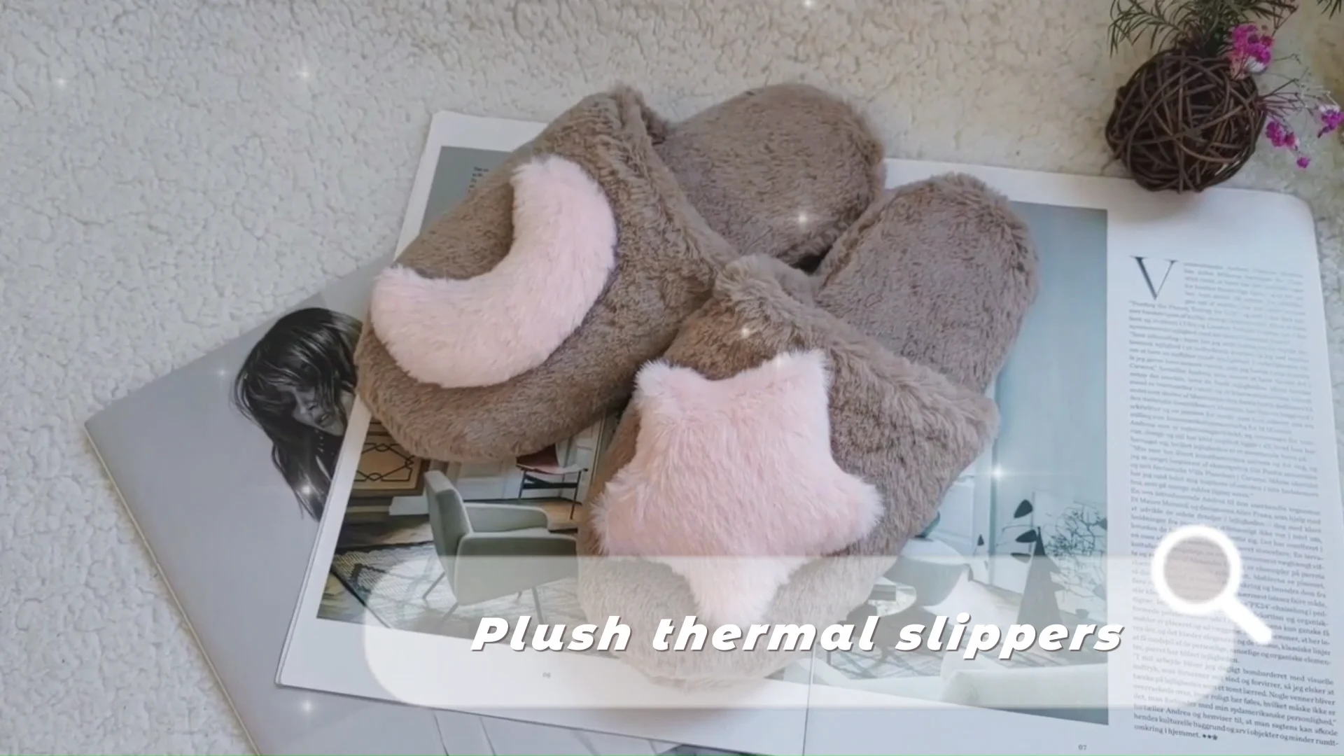 2024 Plush Star Moon Female Autumn Winter Indoor Slippers Floor Non ...