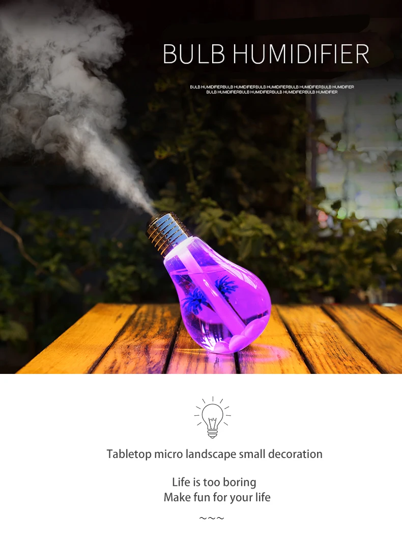 400ML Home Air Colorful Bulb Humidifier USB Night Light