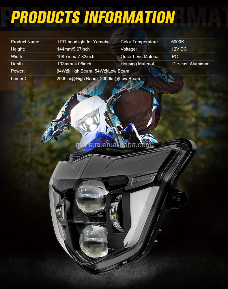 Emark Led Headlight For 2013-2023 Yamaha Wrf 250 400 426 450 Ttr Wr Xt Mx Enduro Dirt Bike ...