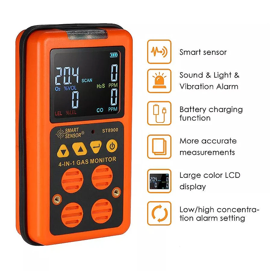 St8900 Digital Gas Detector Portable 4 In1 Multi Gas Monitor O2 H2s Co ...