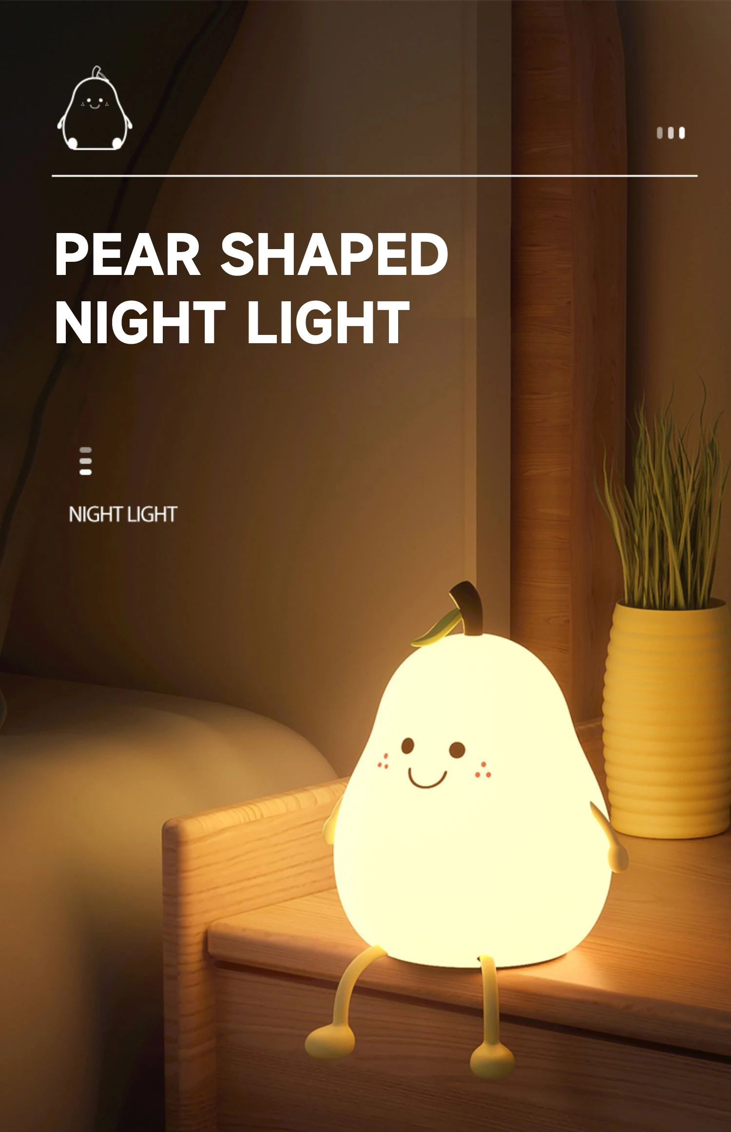 Decoration Table Pear Shaped Lamp Led Night Lights Touch for Kids Room ...