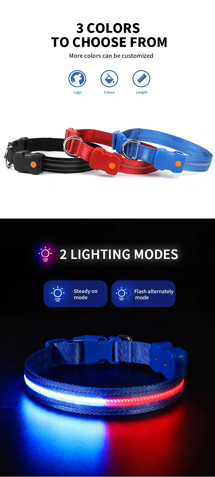 New Arrival Warning Pet LED Dog Collars Charge Nylon Flashing Light up ...