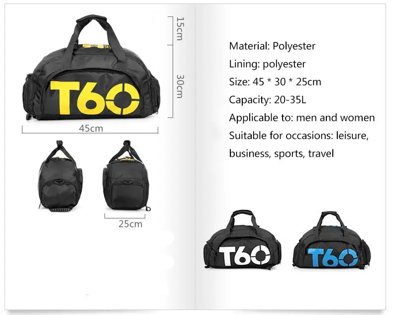 Custom Print High Quality T60 Duffle Mens Sport Bag Pack Gym Travel ...