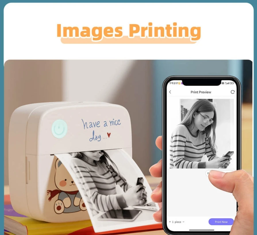 Thermal Pocket Printer 200dpi Inkless Wireless Mini Printer Portable ...