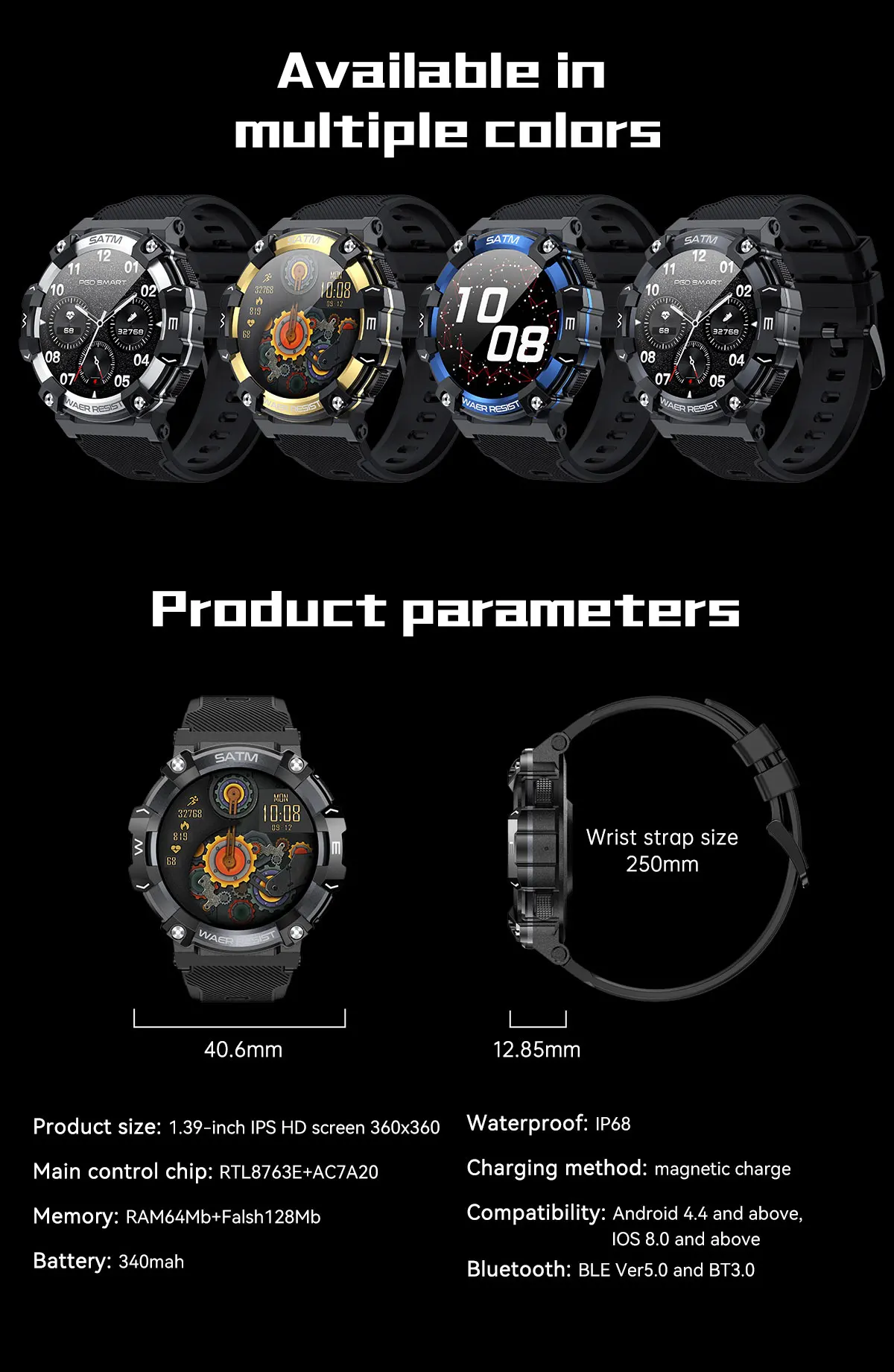 Pg666 2024 Men Smartwatch Amoled Show Hd Touch Screen Blue Tooth Call Blood Oxygen Fitness ...