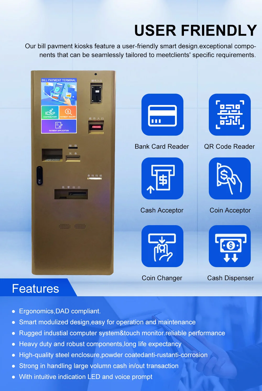 Self Service Kiosk Coin Change Bill Acceptor Payment Kiosk Coin ...