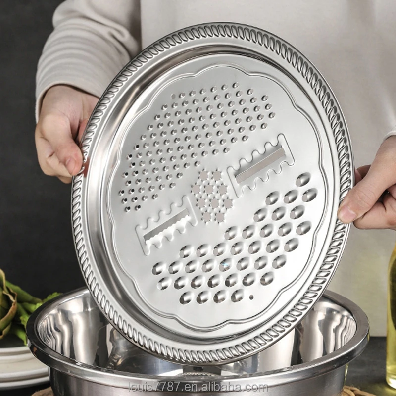 304 Stainless Steel Grater Plate Basin Set Kitchen Multipurpose Grater With Drain Basket Basin ...