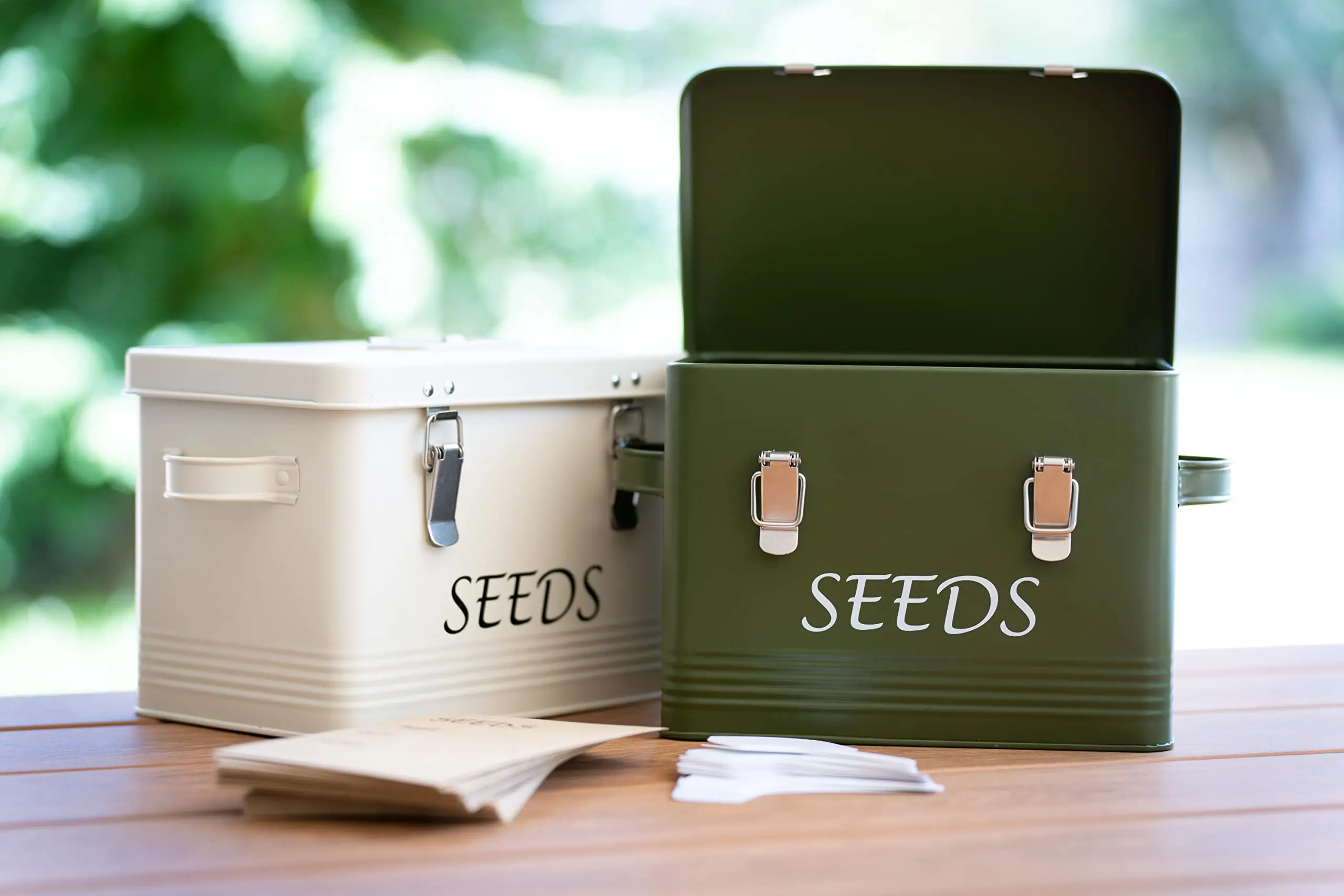 Metal Garden Seed Tin Organiser Lockable Seed Packet Storage Box With ...