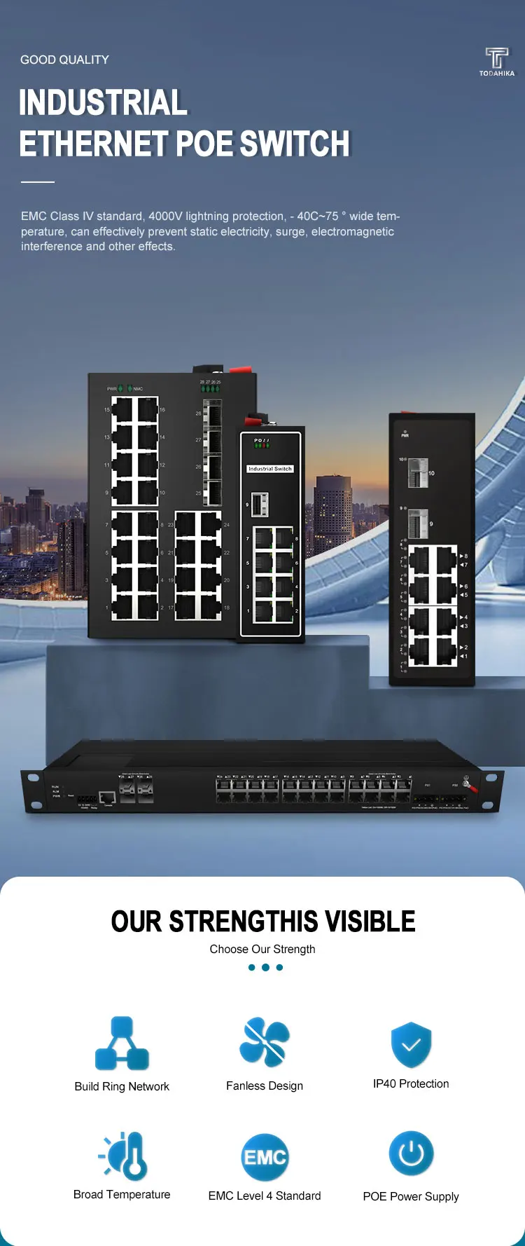 4 PoE ports 100Mbps 1 x 100Mbps SFP Port DC48-58V input Industrial Unmanaged POE Media Converter ...