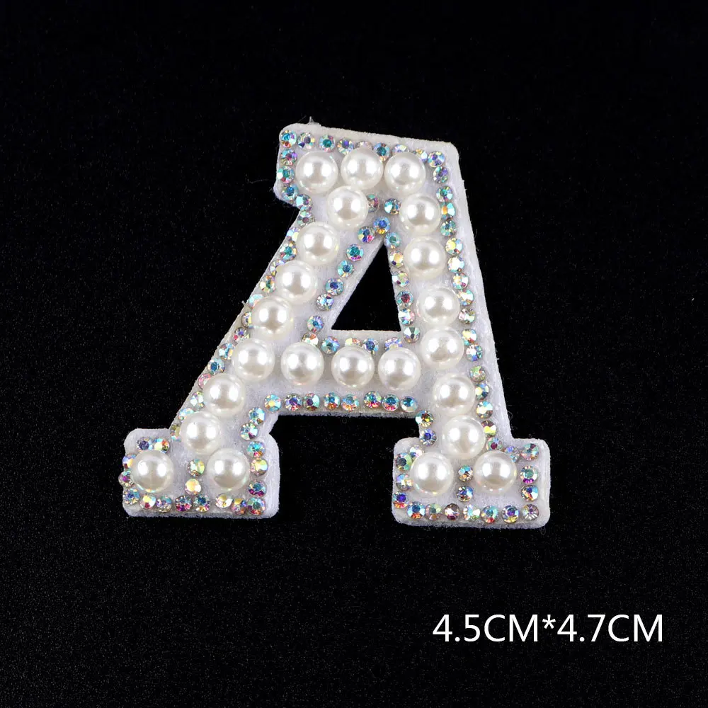 Custom Embroidery Pearls Letters Sewing Patches Alphabet Rhinestone ...