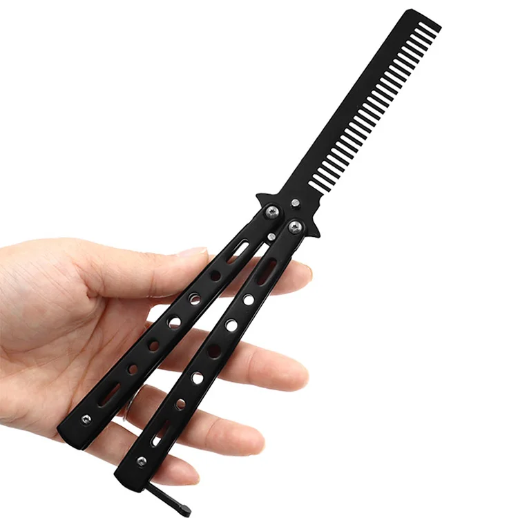 Butterfly Knife Comb Foldable Comb Stainless Steel Practice Training ...