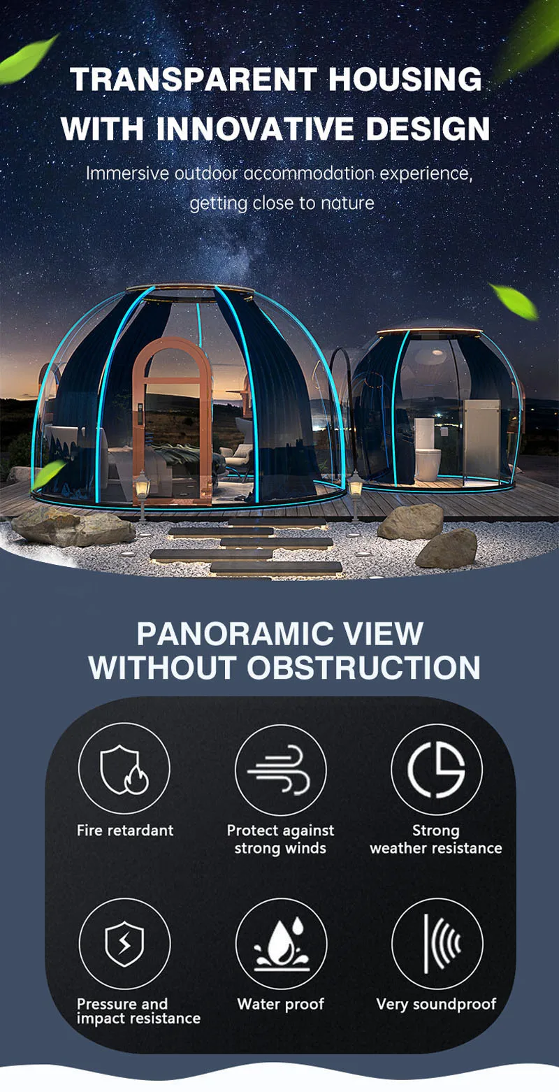 Wind Resistance Waterproof Fireproof Dome Tent - 91% Light Transmittance