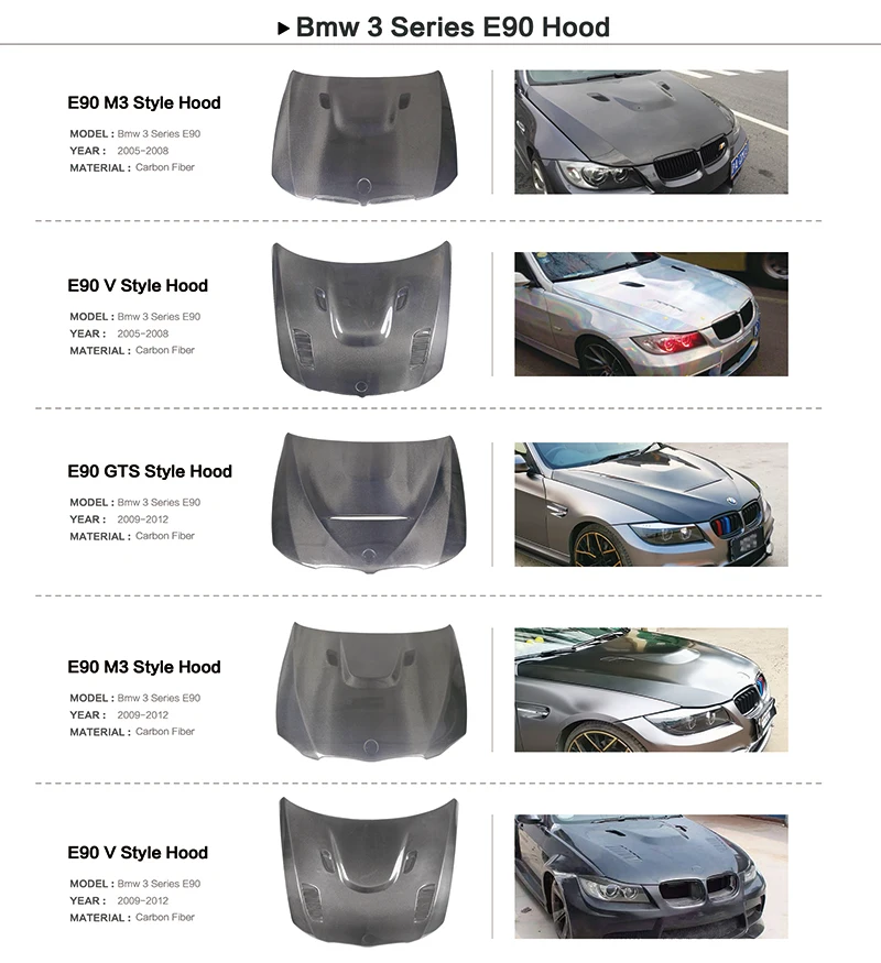 Carbon Fiber Body Kit Engine Front Bonnet For Bmw Full Series E46 E90 ...