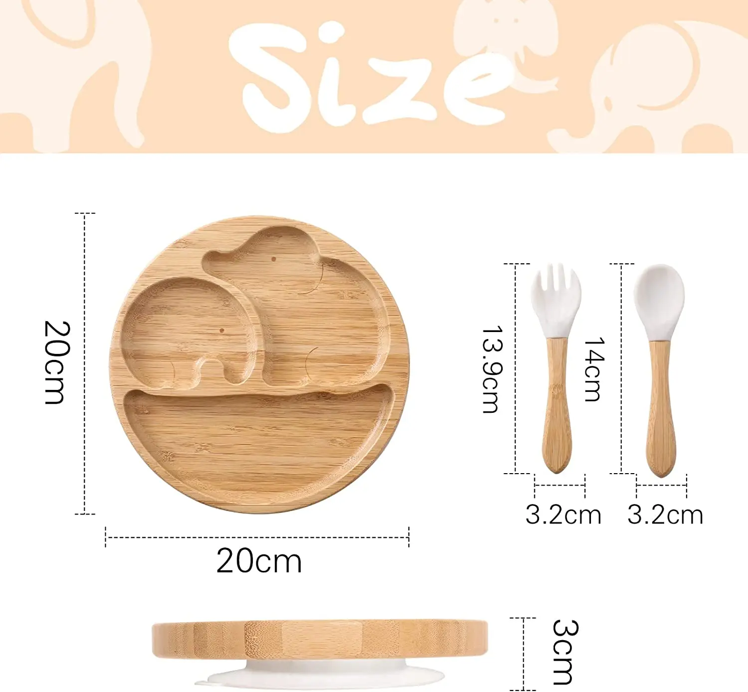 Baby Bamboo Suction Plates Set With Spoons & Fork,Baby Food Dishes ...