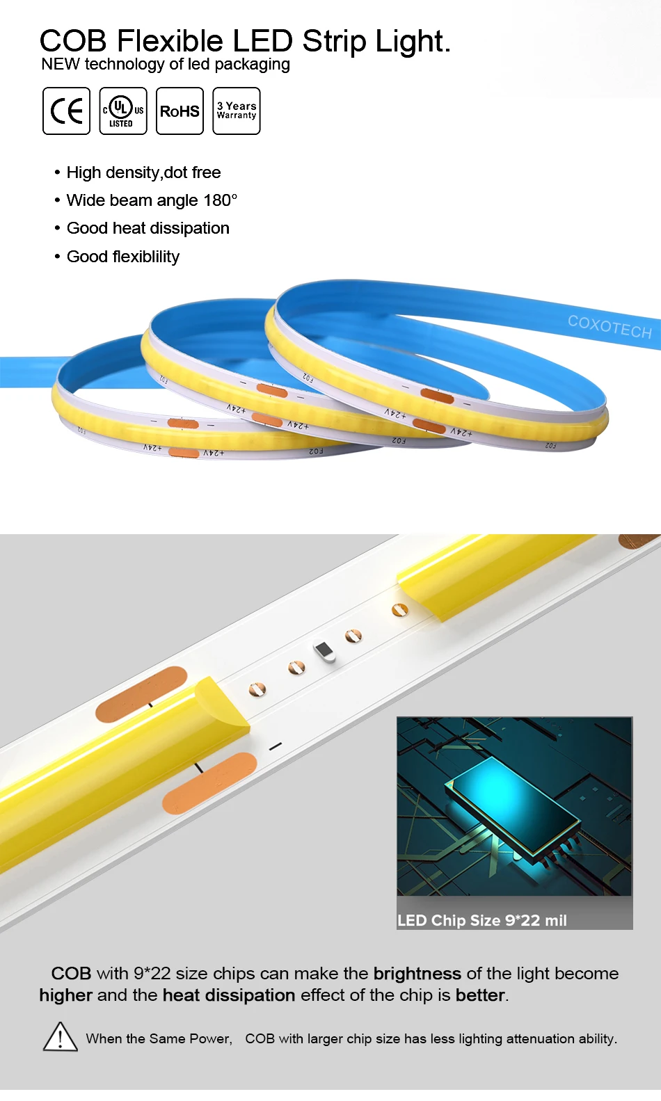 Coxo Dotless COB LED Light Strip - 12V 24V Customize Color