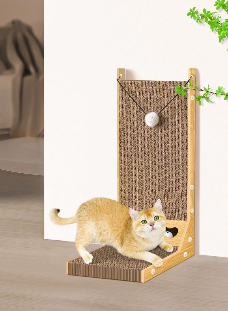 Vertical Cat Scratching Post Cardboard L Shape Cat Scratcher Wall ...