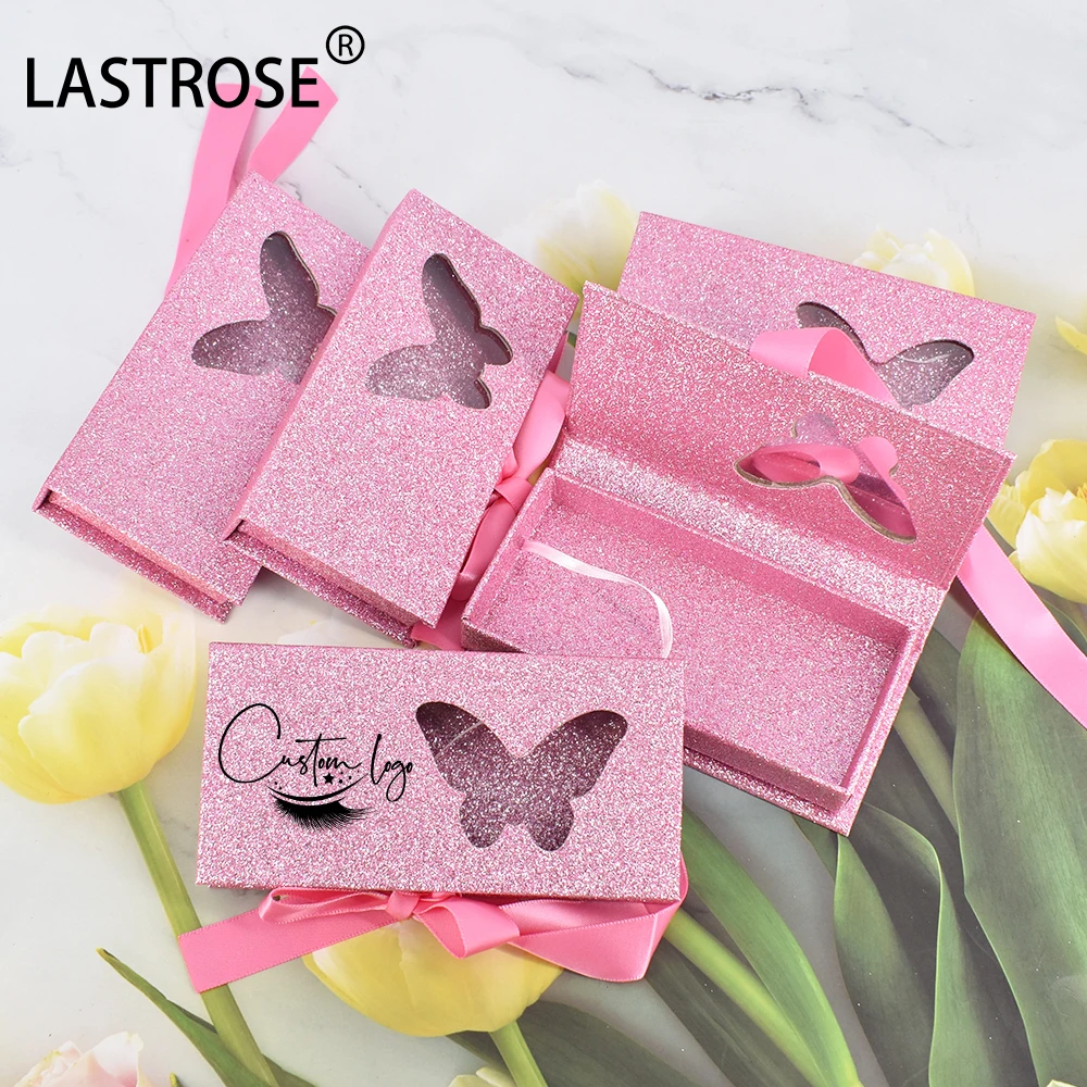 Pink Eyelash Packaging Box With Chains Lashbox Wholesale Fiber False ...